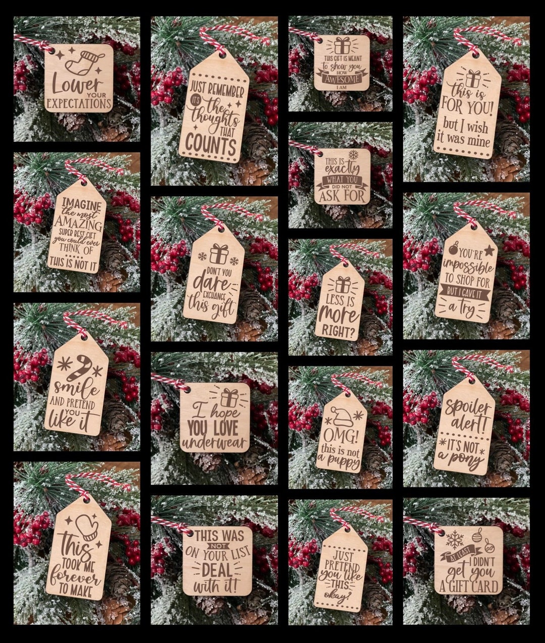 Christmas Gift Tags, Honest Gift Tags, Snarky Gift Tags, Engraved Wood ...