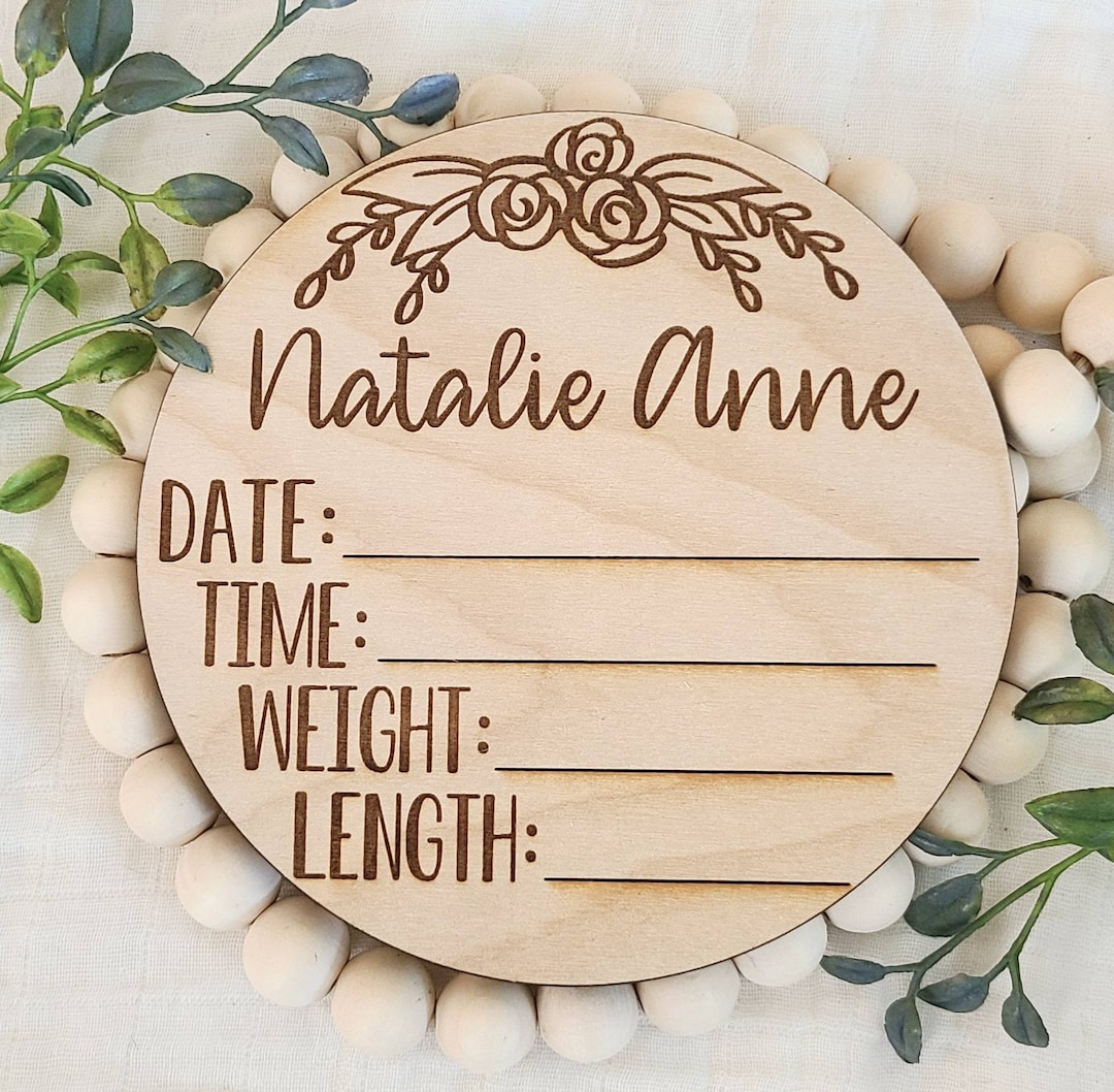 Personalized Birth Stats Sign, Birth Announcement , Laser Engraved Wood ...