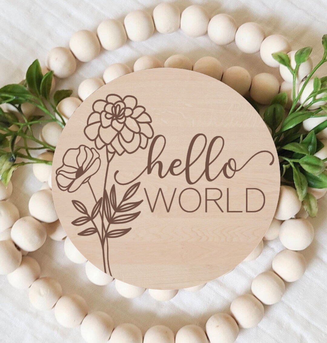 Hello World Sign, Birth Announcement Sign, Marigold and Poppy Flowers ...