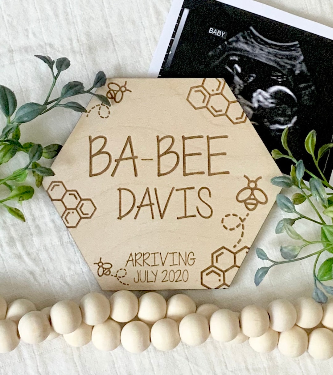 Pregnancy Announcement Sign, Personalized Honeycomb Bee Sign, Laser ...