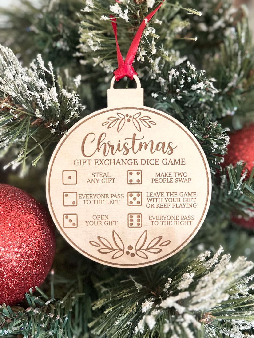Christmas Gift Exchange Dice Game Ornament, Engraved Wood Ornaments ...