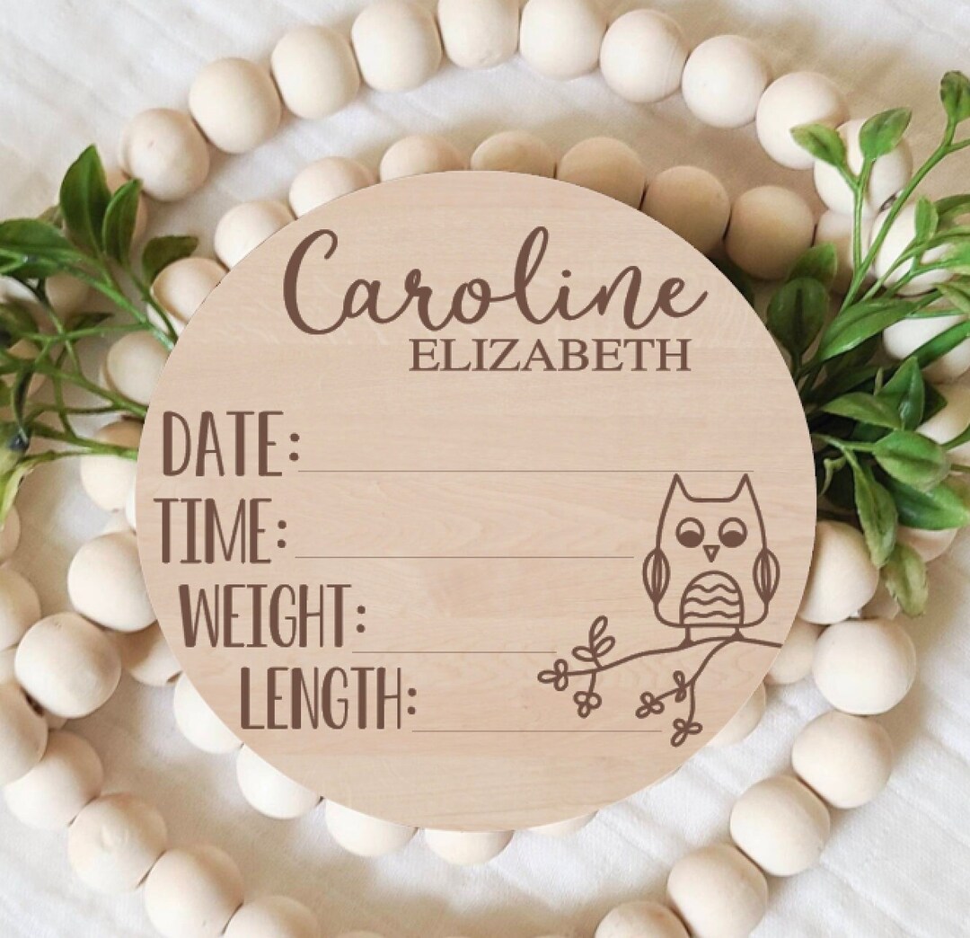 Personalized Birth Announcement Sign, Owl Birth Stats, Engraved Wood ...