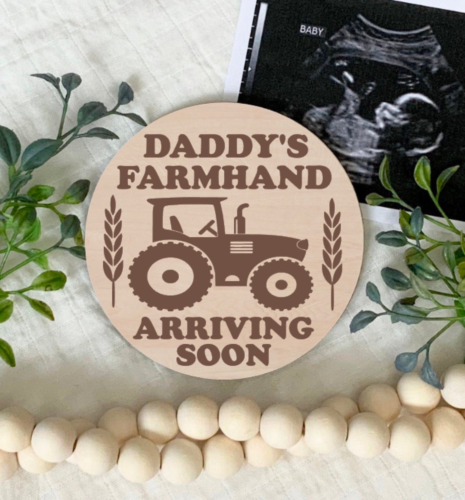 Birth Announcement Sign, Daddy's Farmhand Arriving Soon, Farm Tractor ...