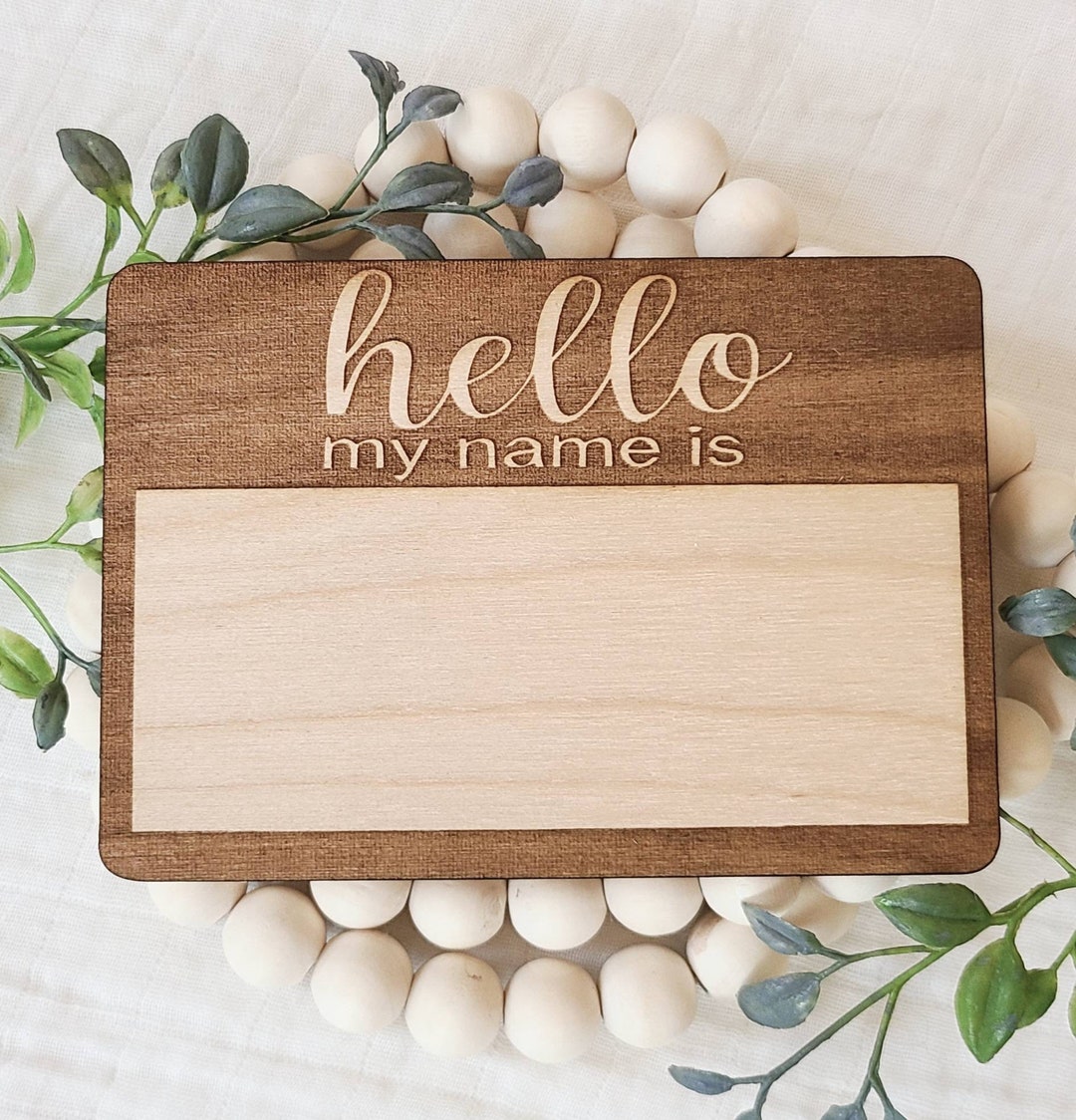 Blank Hello My Name Is, Write On, Laser Engraved Wood Name Tag, Newborn ...