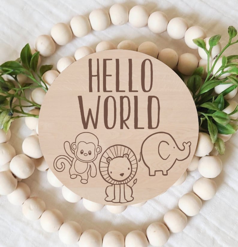 Hello World Sign Jungle Animal Birth Announcement Sign - Etsy