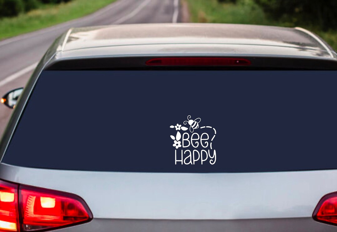 Bee Happy Car Decal, Vinyl Bumper Sticker, Honey Bee, Bumble Bee ...