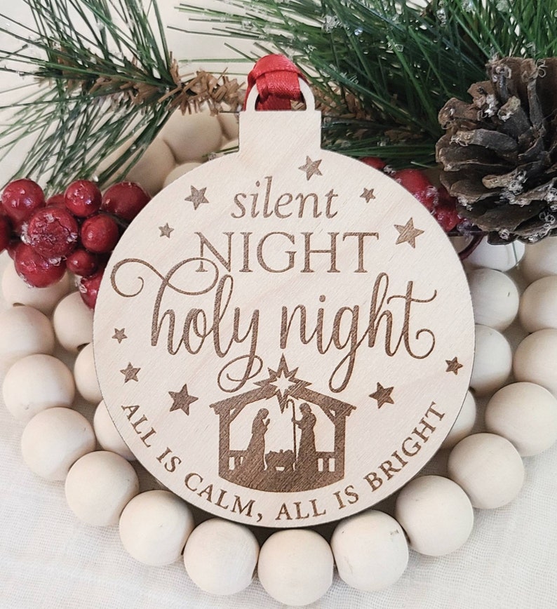 Silent Night Nativity Ornament Laser Engraved Round Wood - Etsy