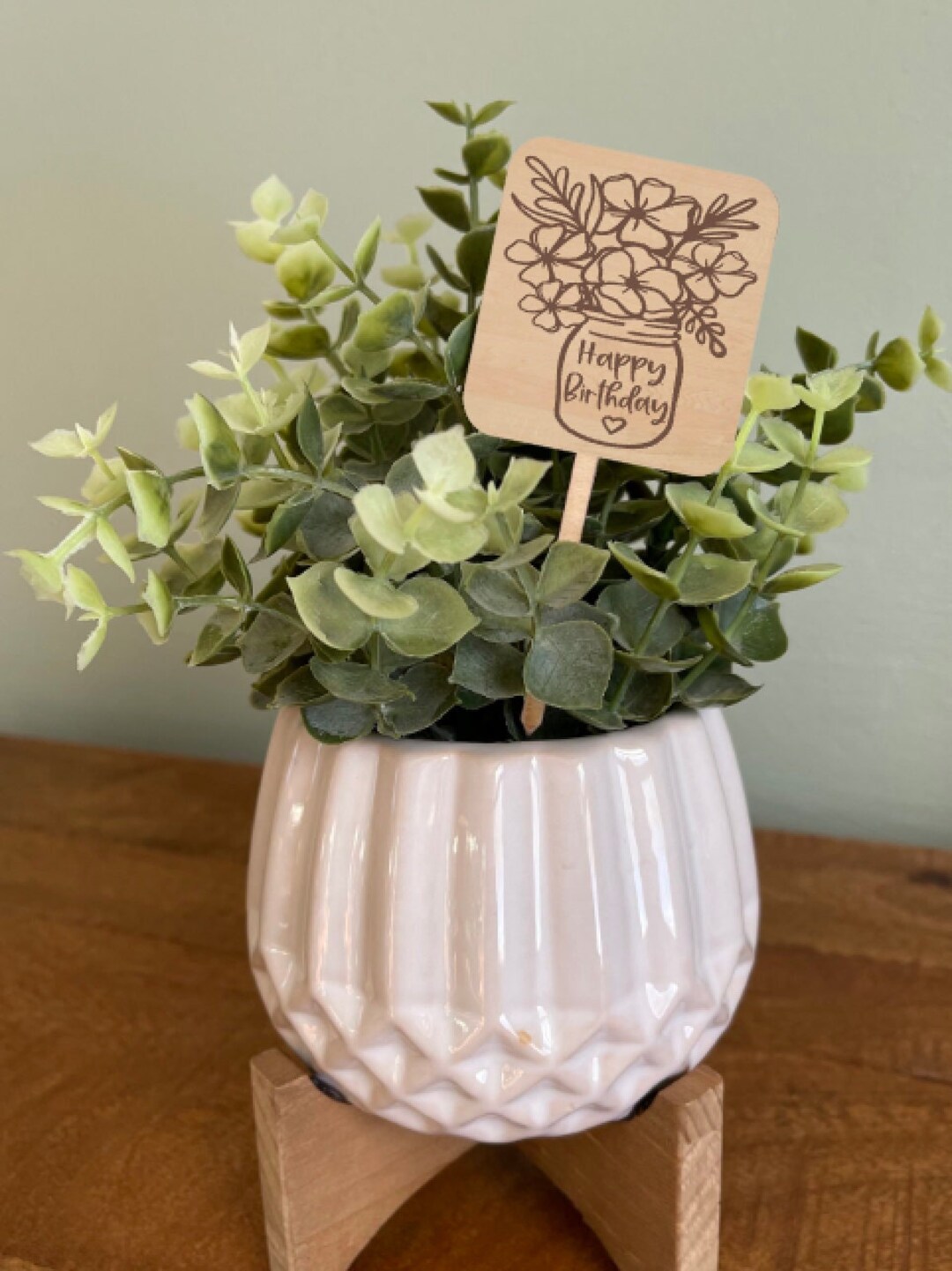 Happy Birthday Plant Marker, Engraved Plant Stake, Potted Plant Sign ...