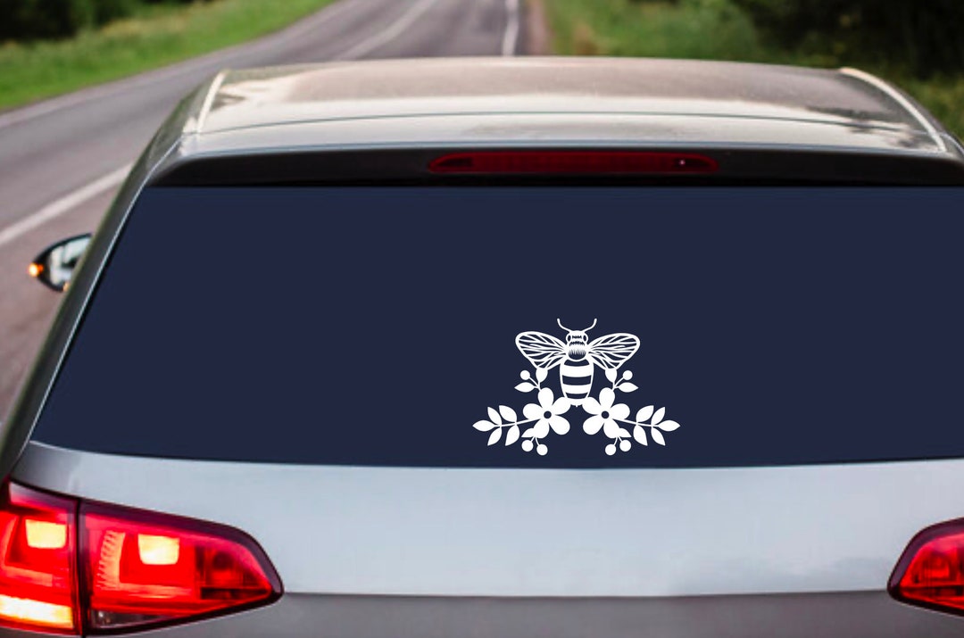 Floral Bee Car Decal, Funny Vinyl Bumper Sticker, Honey Bee, Bumble Bee ...