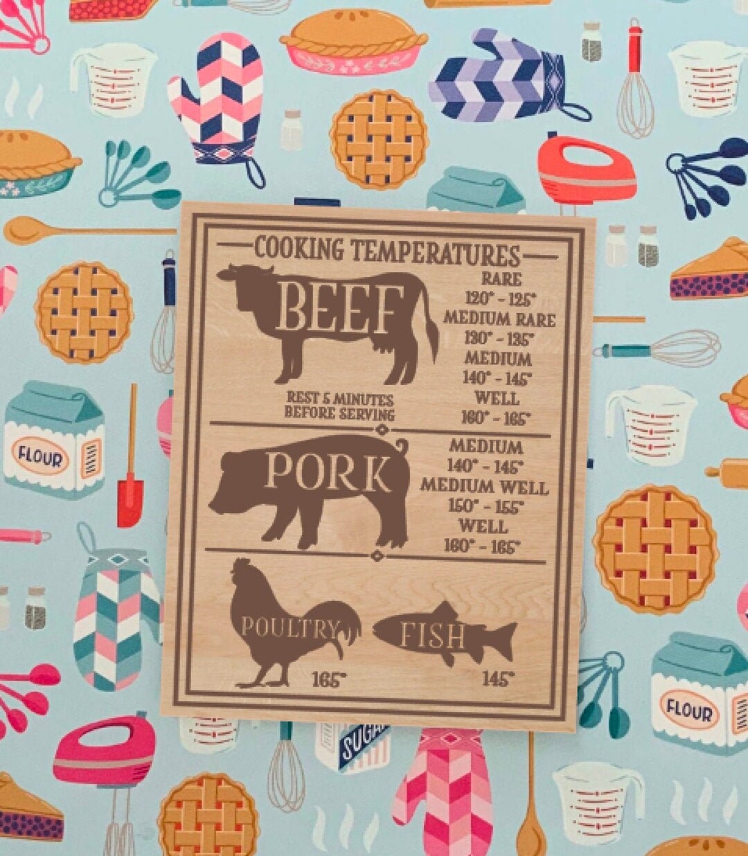 Cooking Temperatures Magnet, Laser Engraved Wood Magnet, Meat Guide ...