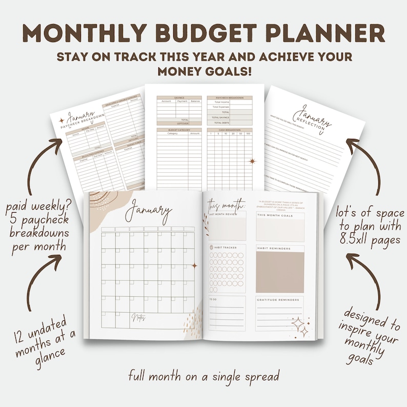 Monthly Budget Planner Printable PDF: Neutral Aesthetic Undated Monthly ...