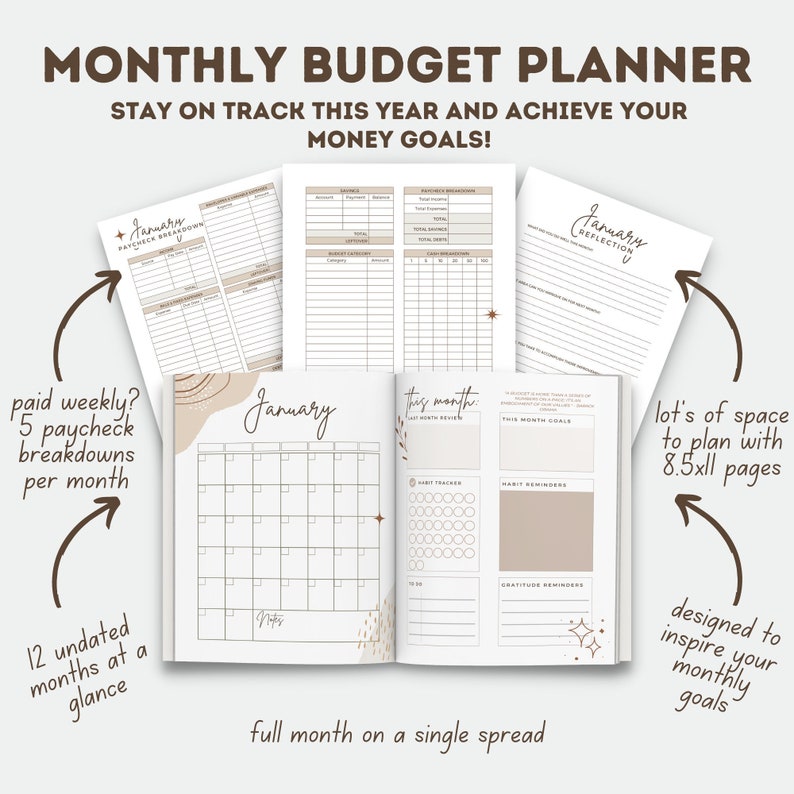 Monthly Budget Planner Printable PDF: Neutral Aesthetic Undated Monthly ...