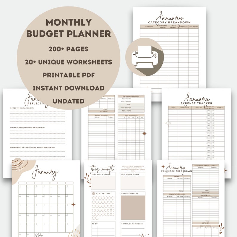 Monthly Budget Planner Printable PDF: Neutral Aesthetic Undated Monthly ...