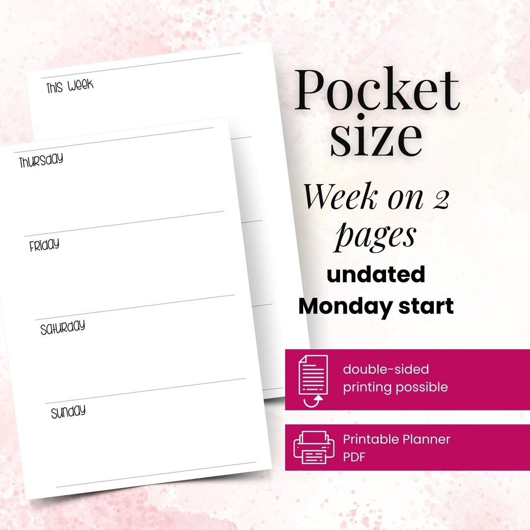 Pocket Rings Weekly Planner Insert: Minimal Horizontal Layout ...