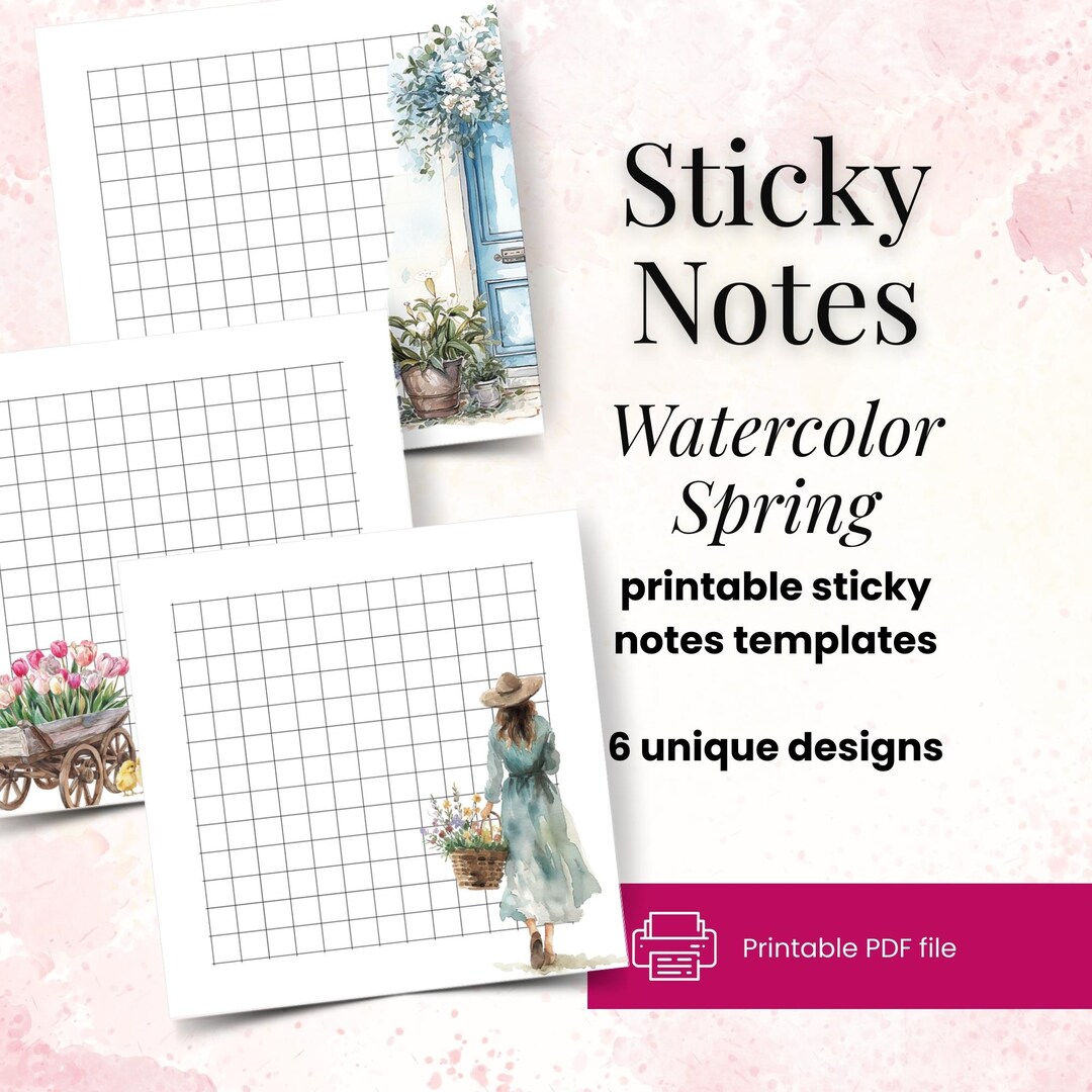 Watercolor Floral Sticky Notes Template: Spring Bloom Grid (A4 PDF ...