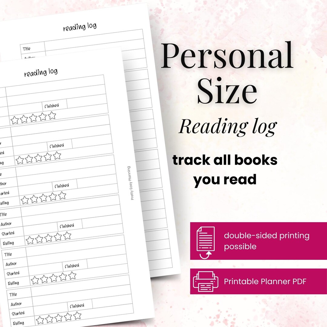 Reading Log Printable Insert: Personal Size Book Tracker (digital PDF ...