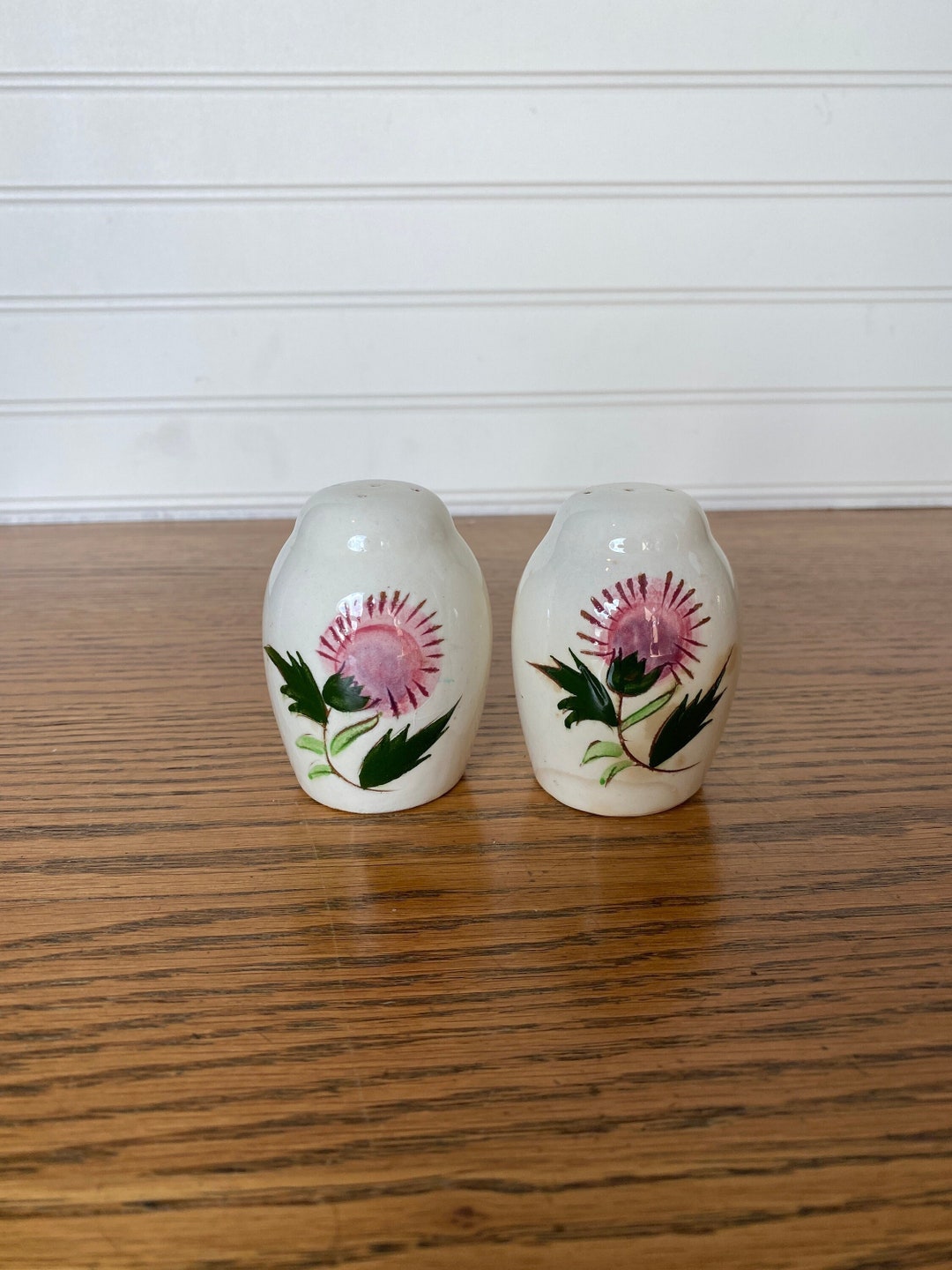 Vintage Stangl Pottery Hand Painted thistle Pair of Salt and Pepper ...