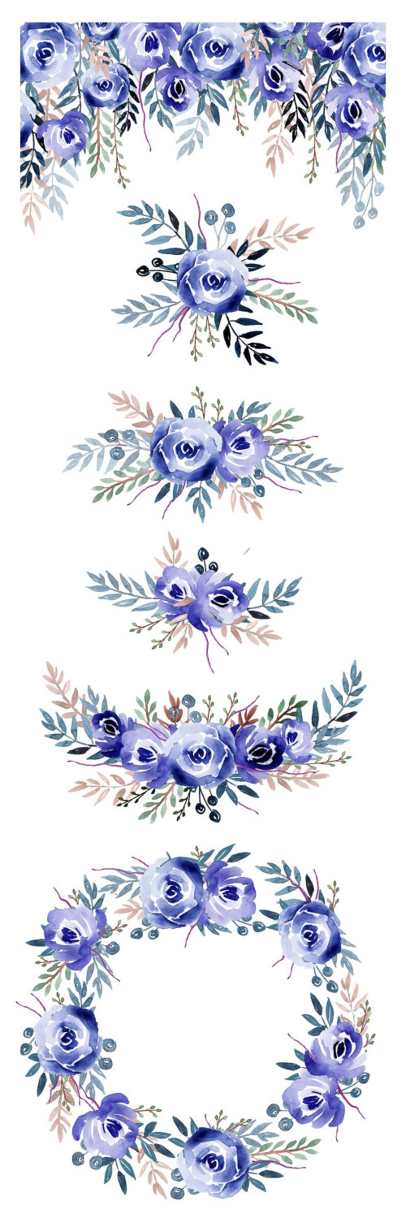 Watercolour Flower Bouquets, Wreath, Arrangement, Border, Digital Clip ...