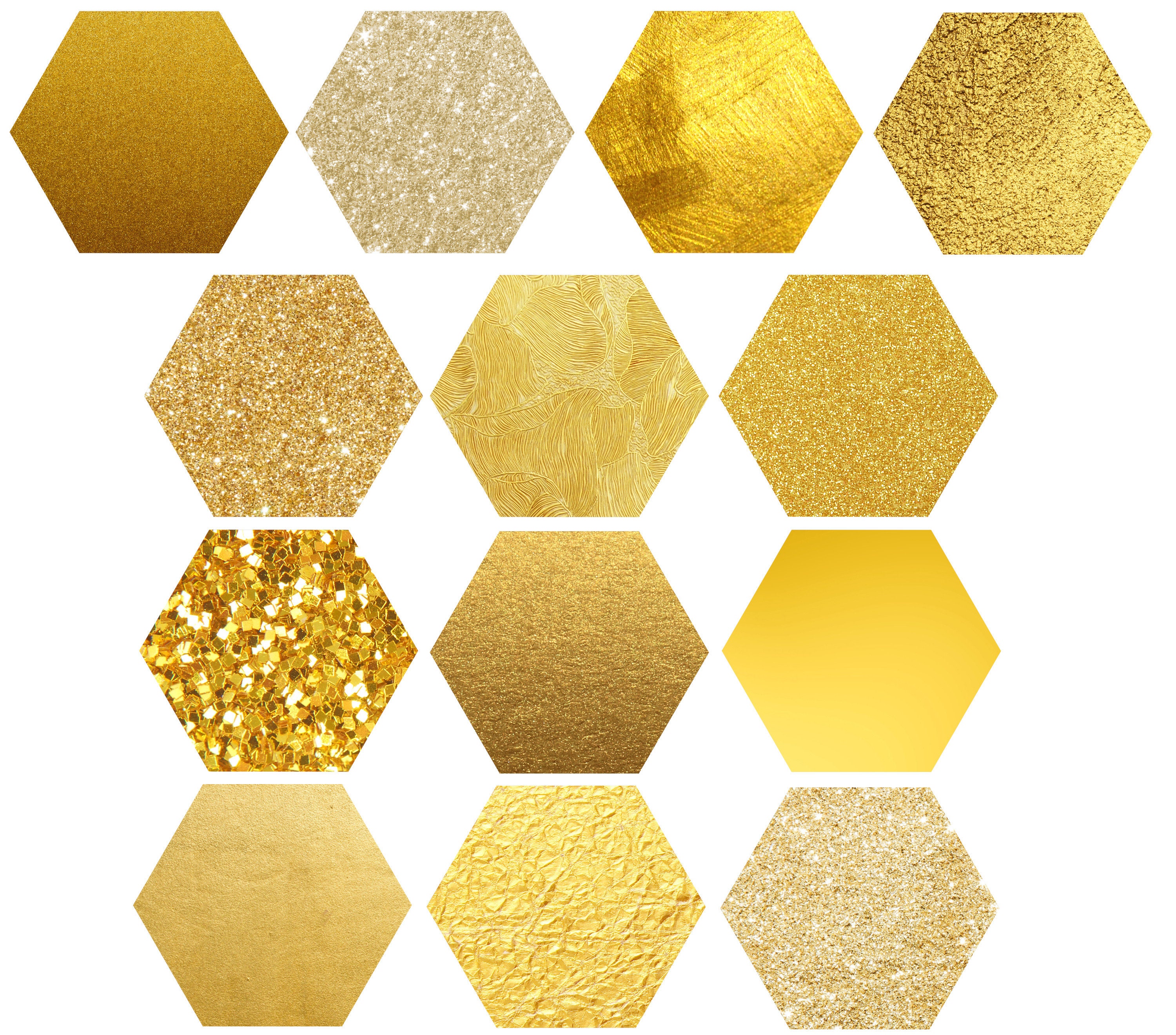 Gold Hexagon, Hexagons Clip Art, Hexagon Glitter, Digital Clipart ...