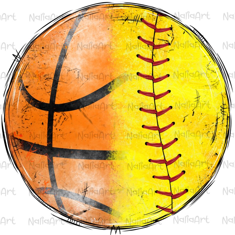 Half Softball Basketball Sublimation Design PNG Sport Clip Art Sport ...