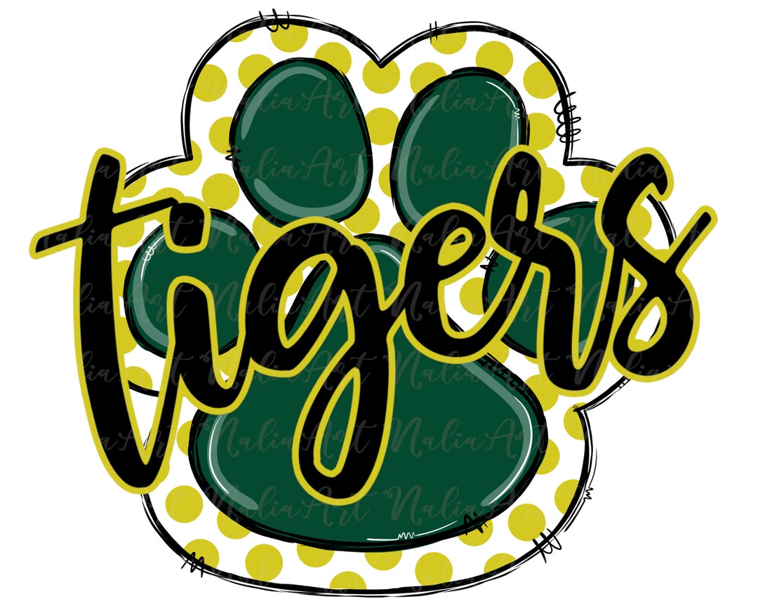 Paw Tigers Green Gold Dots Sublimation PNG I Football PNG I - Etsy