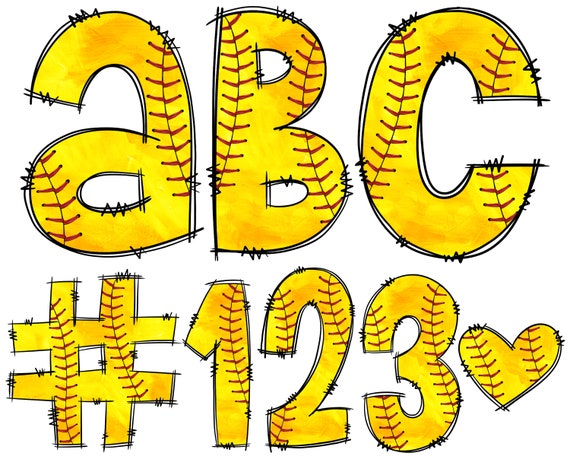 Softball Doodle Letters Clipart Letters Clip Art Sports - Etsy