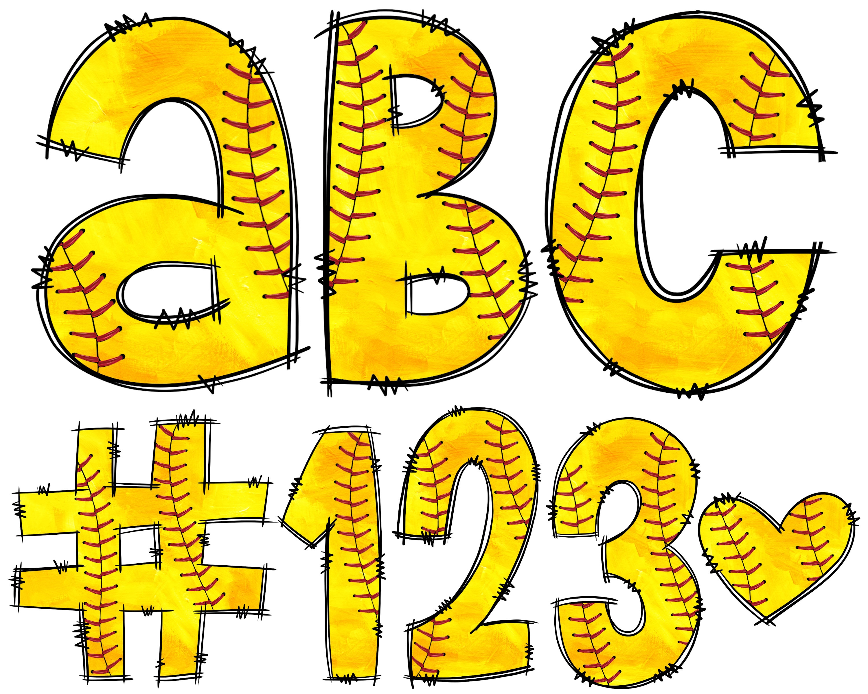 Softball Doodle Letters Clipart Letters Clip Art Sports - Etsy