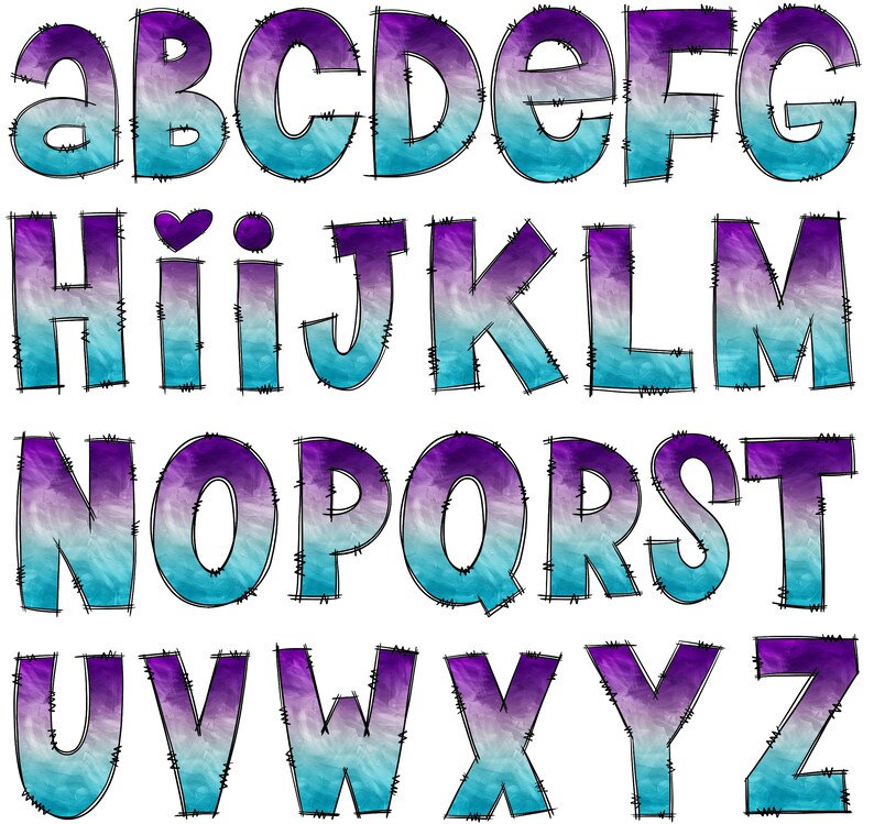 Doodle Letters Rainbow Ombre Clipart Letters Clip Art Blue - Etsy