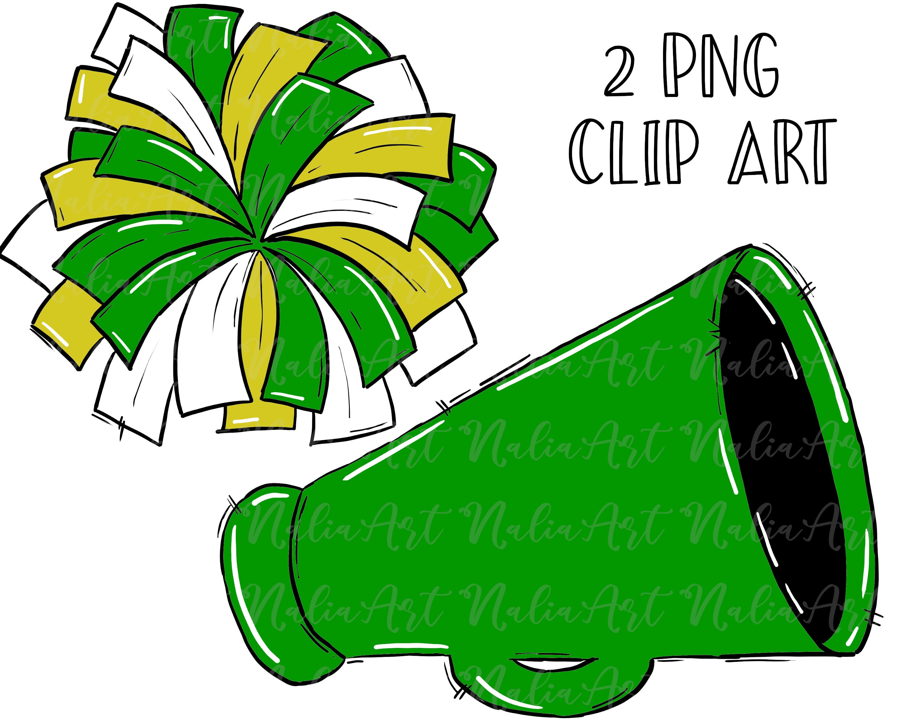 Cheer Poms Megaphone Football Green Gold Digital Download - Etsy