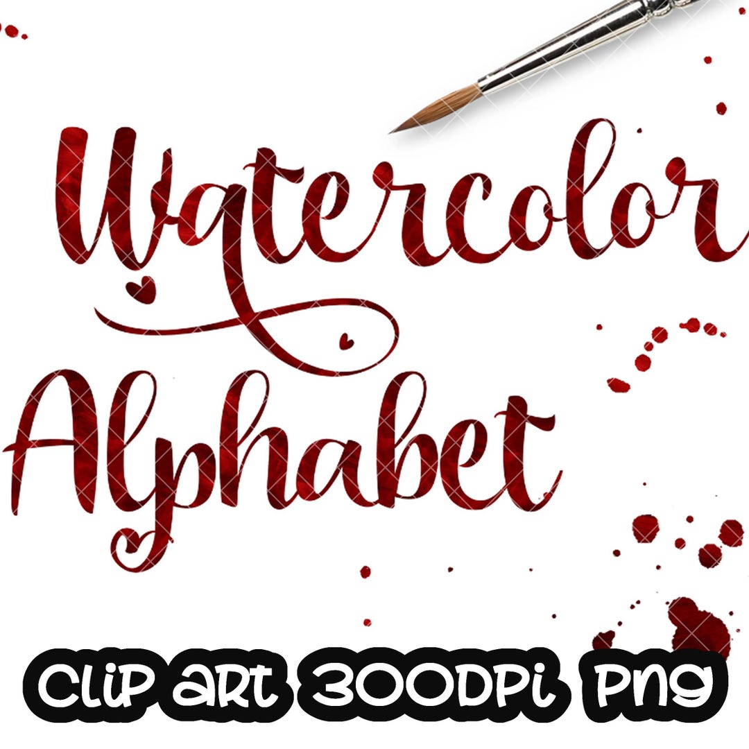 Red Watercolor Alphabet Clipart, Watercolor Letters, Digital Clipart ...