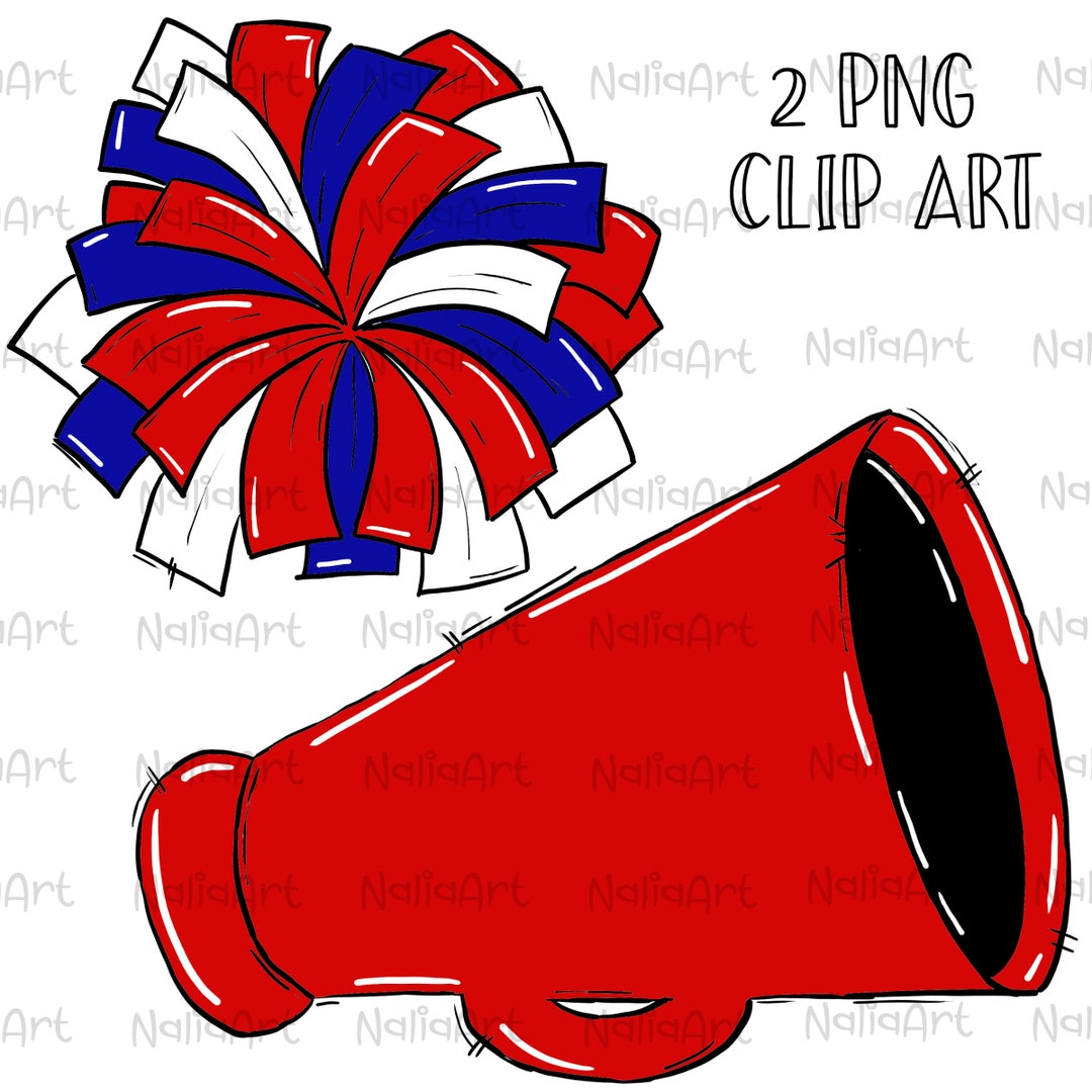 Cheer Poms Megaphone Football Red Blue Digital Download Cheerleader ...