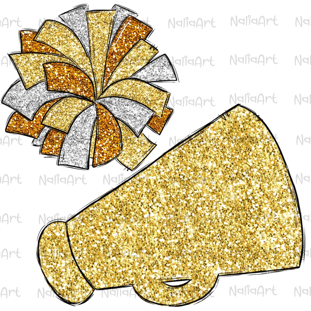 Cheer Poms Megaphone Football Gold Glitter Digital Download Cheerleader ...