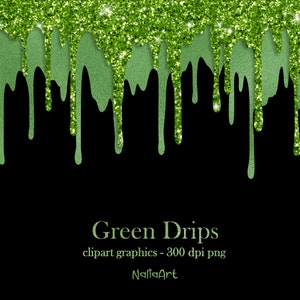 Green Glitter Foil Drips Clipart, Digital Glitter Green Clip Art, PNG ...