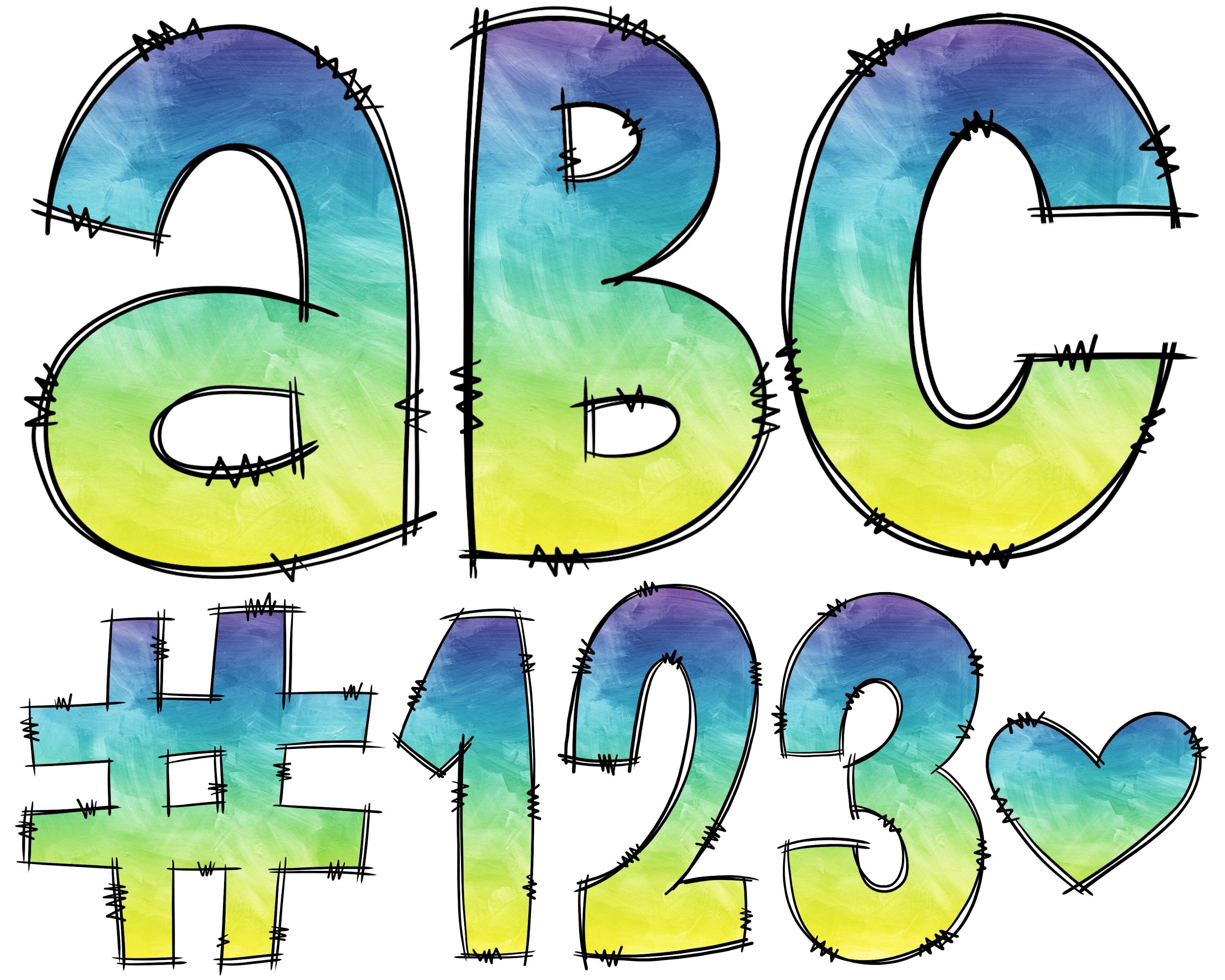 Doodle Letters Rainbow Ombre Clipart Letters Clip Art Blue | Etsy