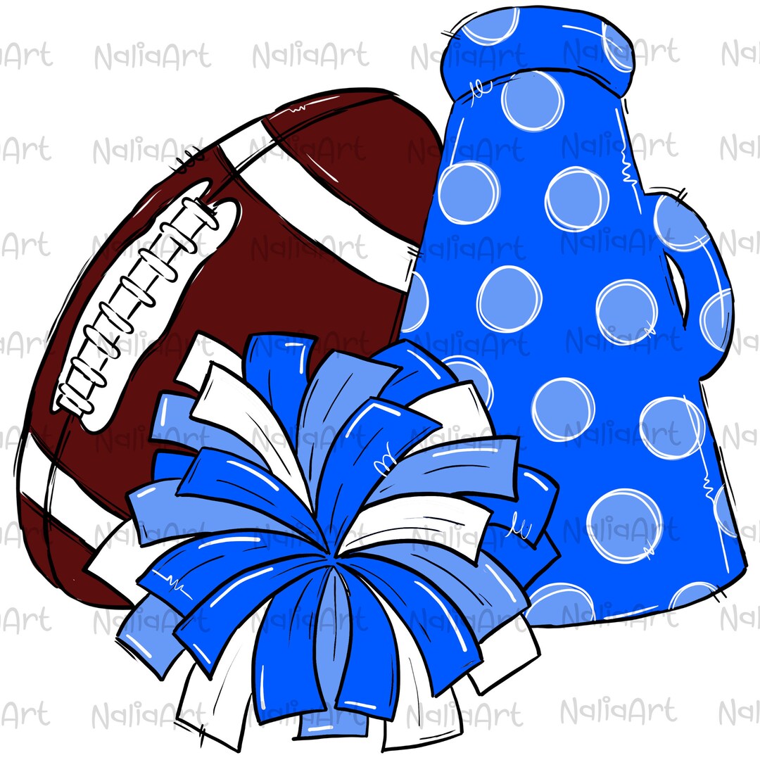 Football Cheer Poms Megaphone Blue Dots Digital Download Cheerleader ...