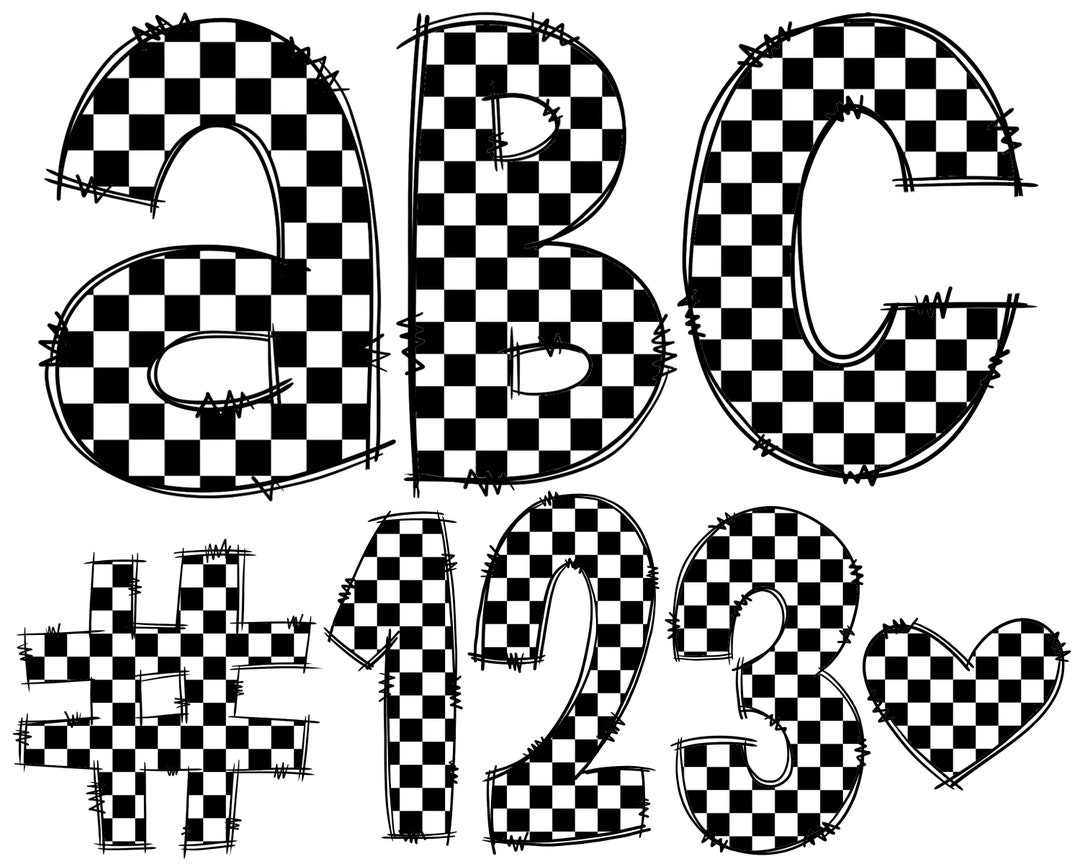 Doodle Letters Checkered Flag Clipart, Letters Clip Art, Sports Digital ...