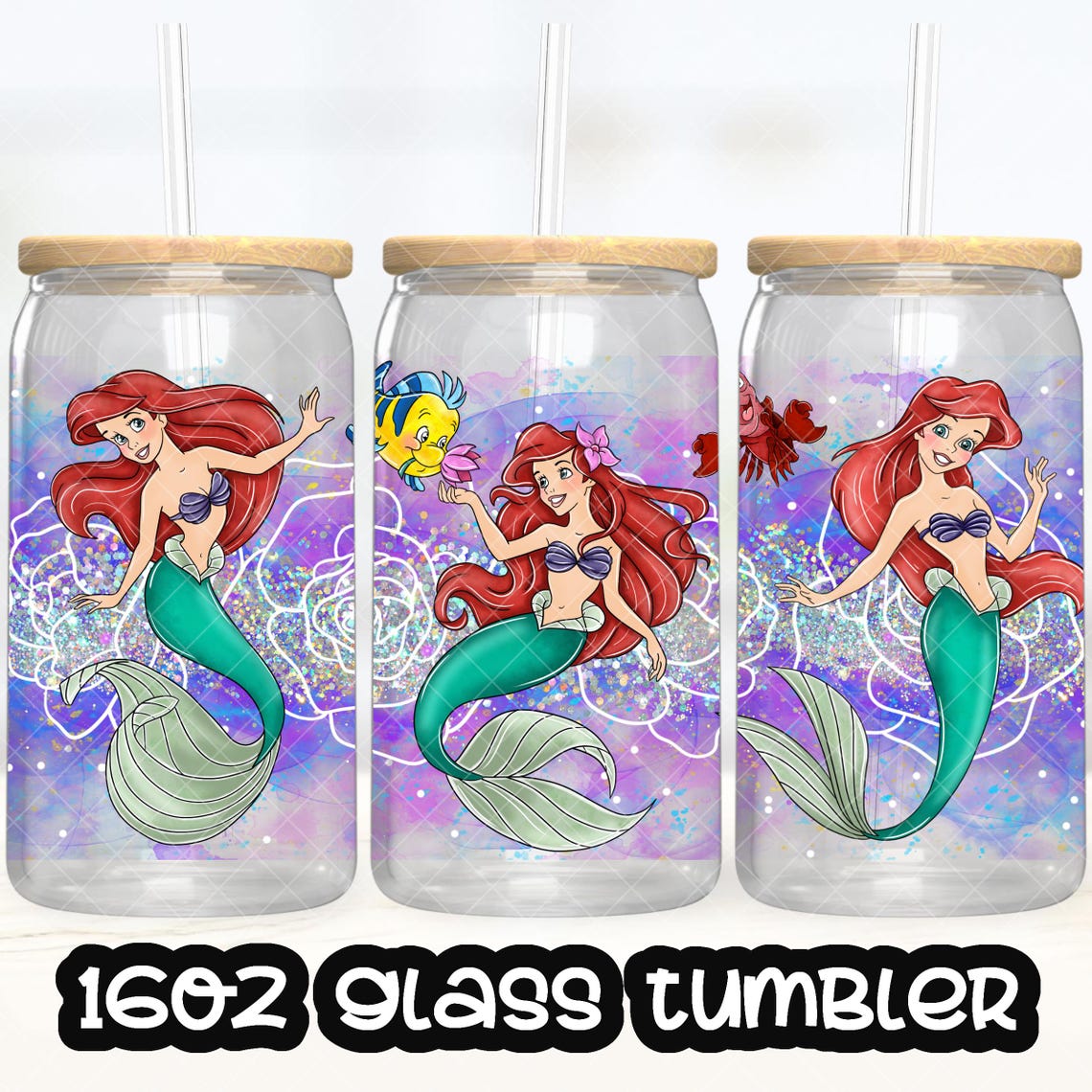 Princess Ariel Cup PNG File DIGITAL DOWNLOAD 16oz Glass Tumbler Design ...