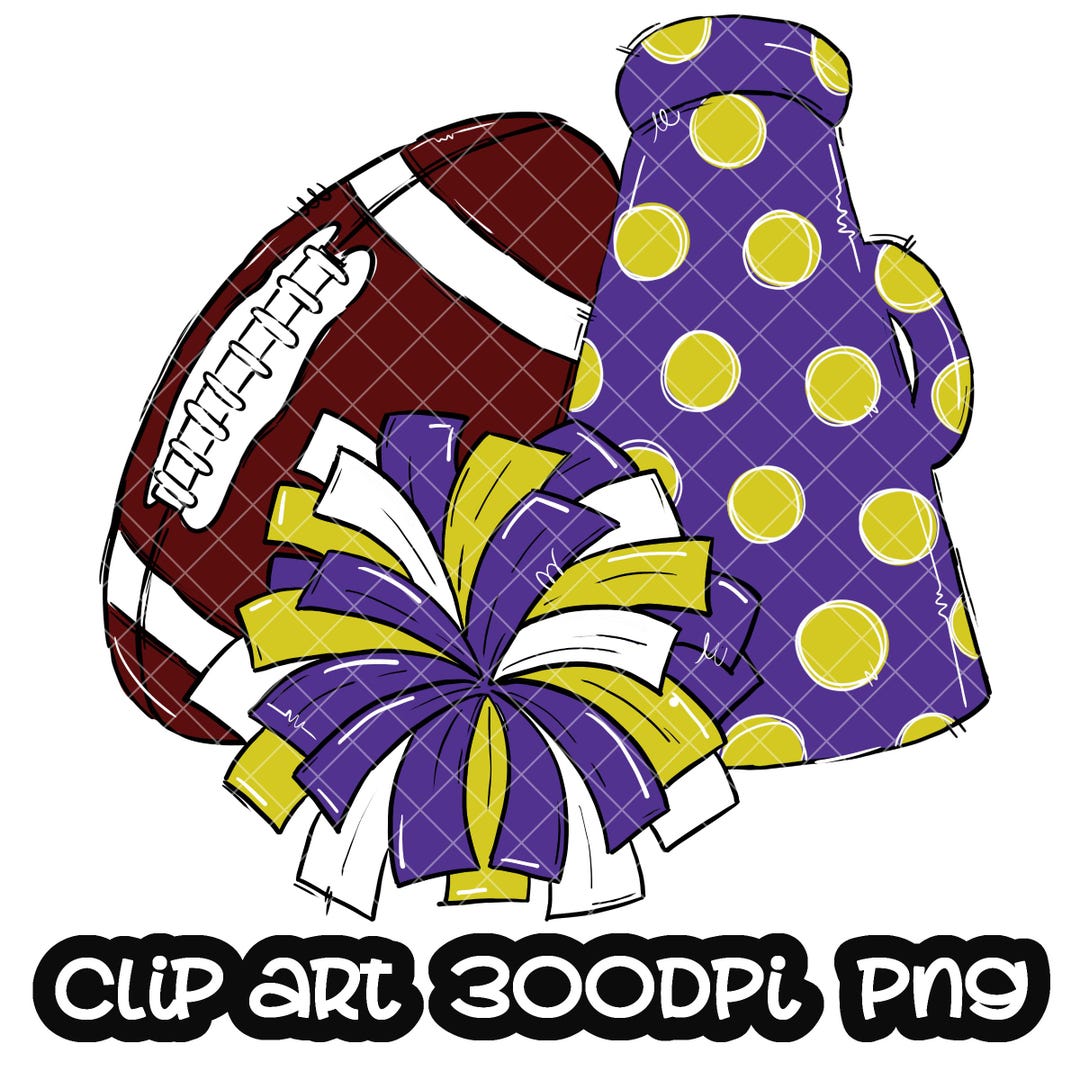 Football Cheer Poms Megaphone Purple Gold Yellow Dots Digital Download ...