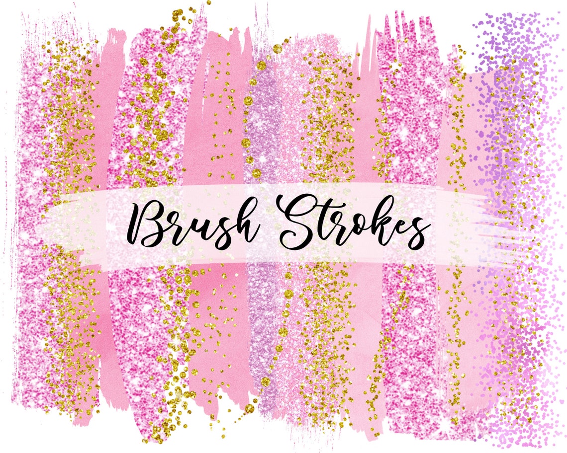 Pink Brush Strokes Clipart Gold Glitter Clipart Gold | Etsy