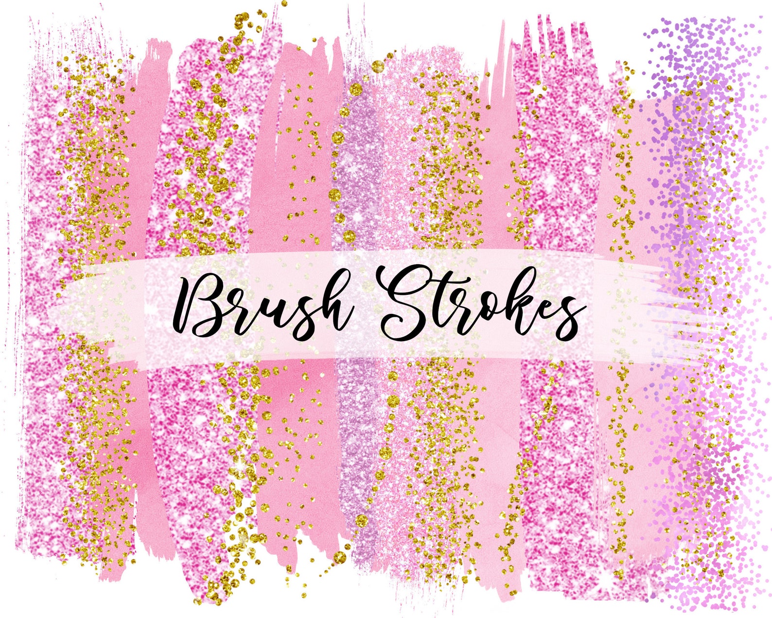 Pink Brush Strokes Clipart, Gold Glitter Clipart, Gold Confetti ...
