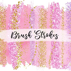 Pink Brush Strokes Clipart, Gold Glitter Clipart, Gold Confetti ...