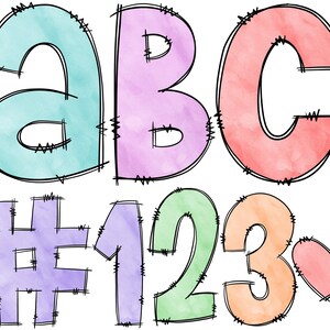 Doodle Letters Watercolor Clipart, Blue Green Pink Orange Letters Clip ...
