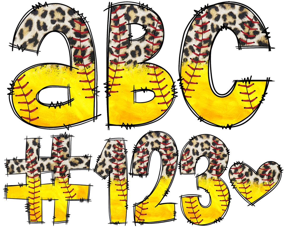 Softball Doodle Letters Leopard Clipart Letters Clip Art - Etsy