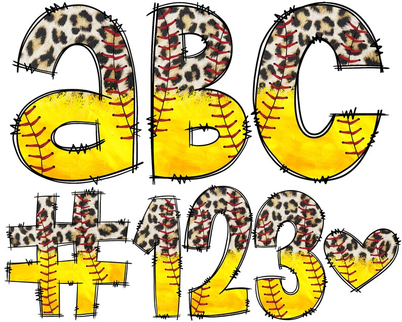 Softball Doodle Letters Leopard Clipart Letters Clip Art - Etsy