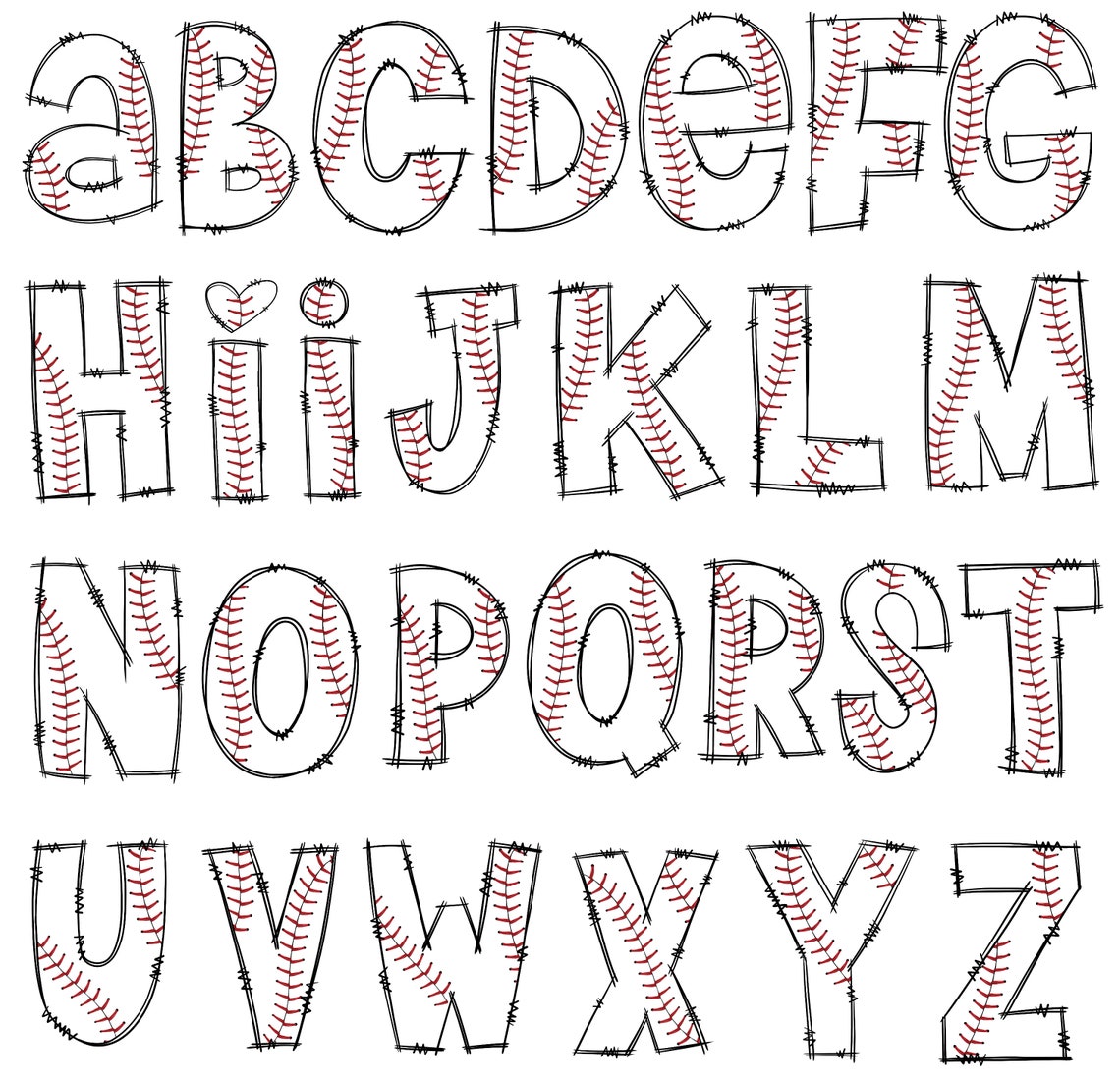 Baseball Doodle Letters Clipart Letters Clip Art Sports - Etsy