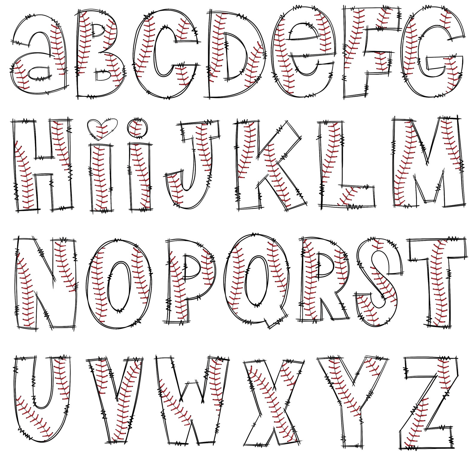 Baseball Doodle Letters Clipart Letters Clip Art Sports - Etsy