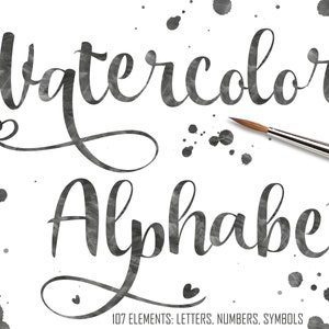 Black Watercolor Alphabet Clipart, Watercolor Letters, Digital Clipart ...