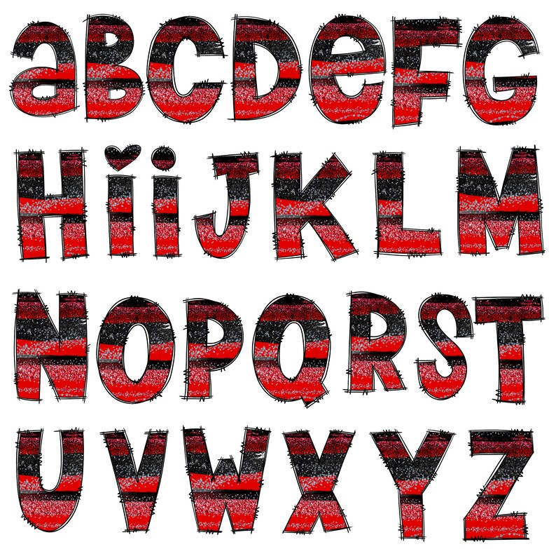 Doodle Letters Red Black Glitter Silver Clipart, Letters Clip Art ...
