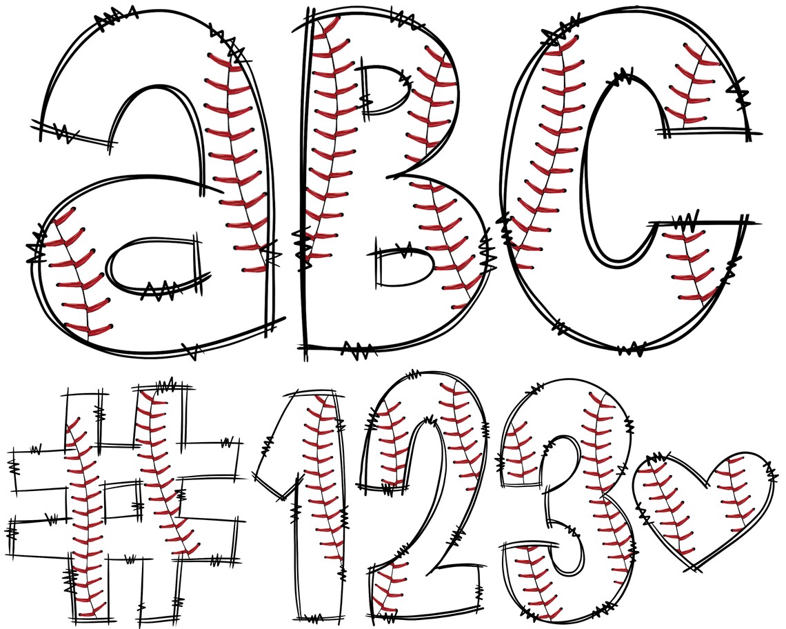 Baseball Doodle Letters Clipart Letters Clip Art Sports - Etsy