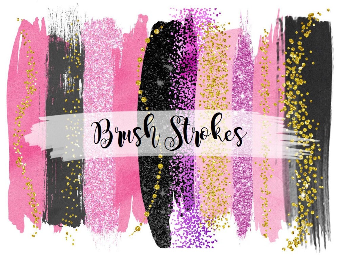 Pink Black Brush Strokes Clipart Gold Glitter Clipart Gold | Etsy
